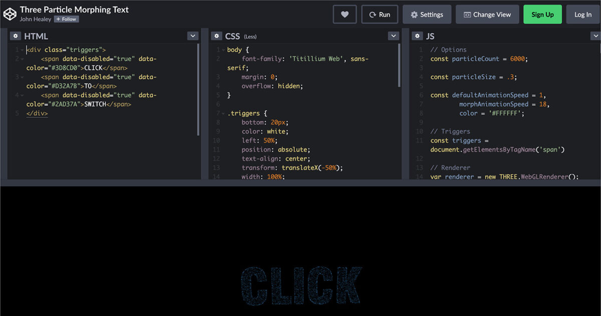 Three Particle Morphing Text John Healeyに興味のある方へお勧めのWebデザイン｜Good Web Design